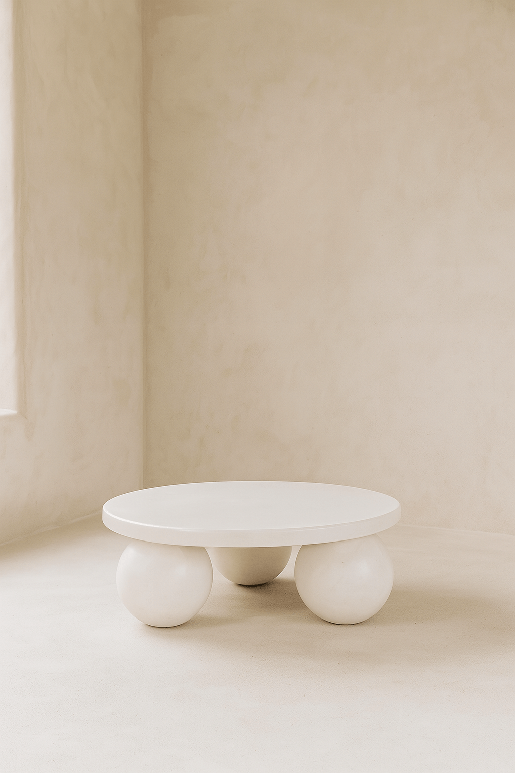 THE EOS COFFEE TABLE | White Ball Concrete Round Table | By Black Salt Co