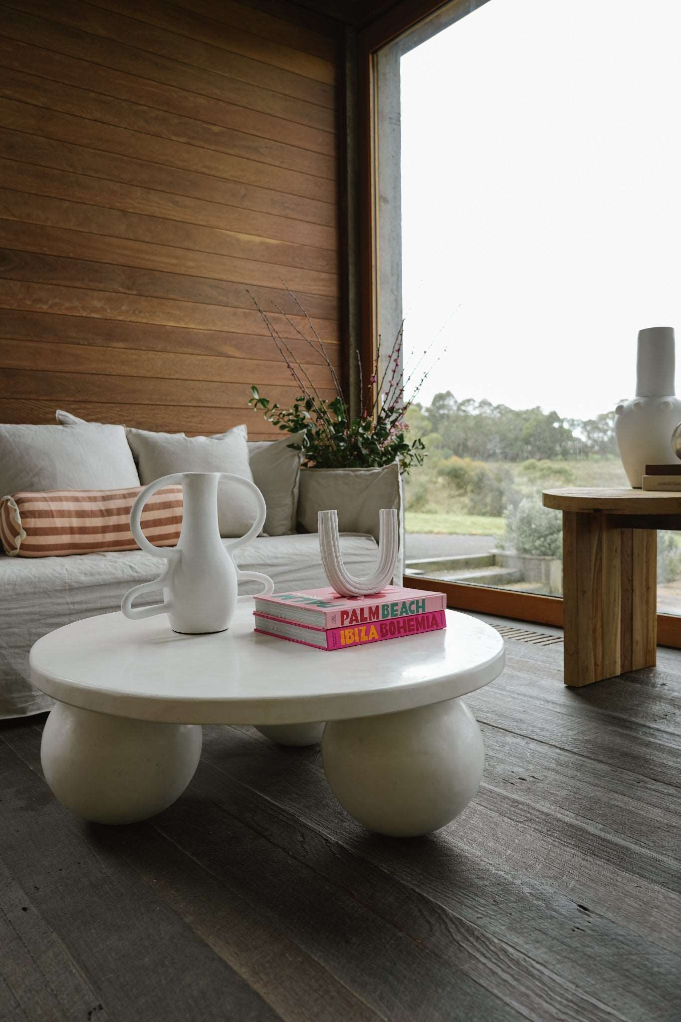 THE EOS COFFEE TABLE | White Ball Concrete Round Table | By Black Salt Co