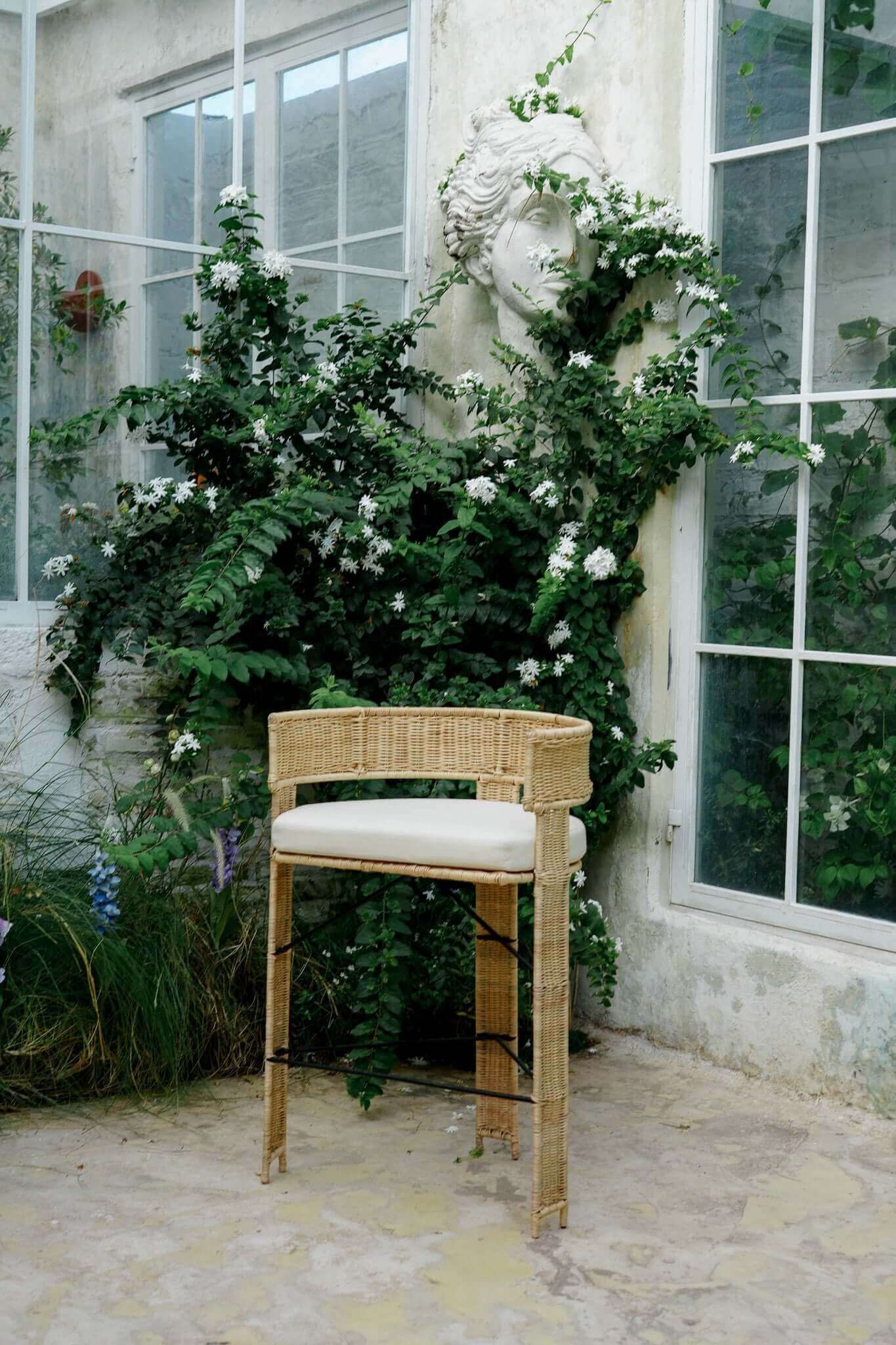 THE FLORA BAR STOOL | Wicker Cane Rattan Chair Upholstered Cushion | By ...